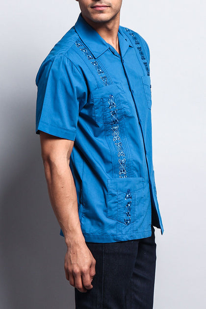 Men's Short Sleeve Cuban Style Guayabera Shirt (Blue) – G-Style USA