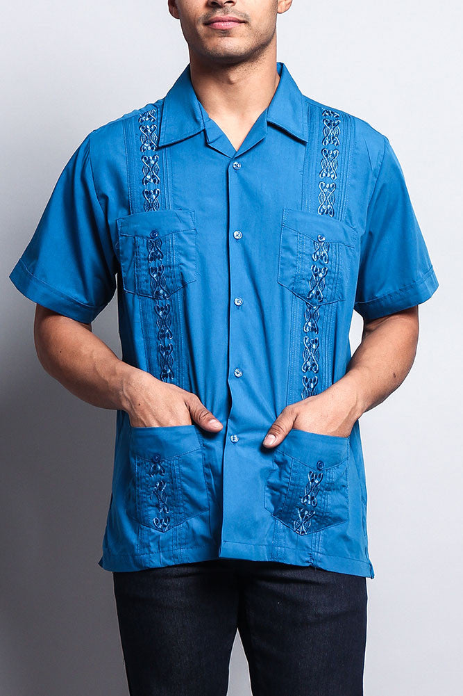 Men's Short Sleeve Cuban Style Guayabera Shirt (Blue) – G-Style USA