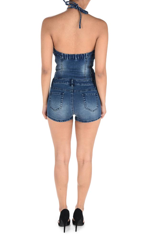 Women's Lace Up Denim Romper – G-Style USA