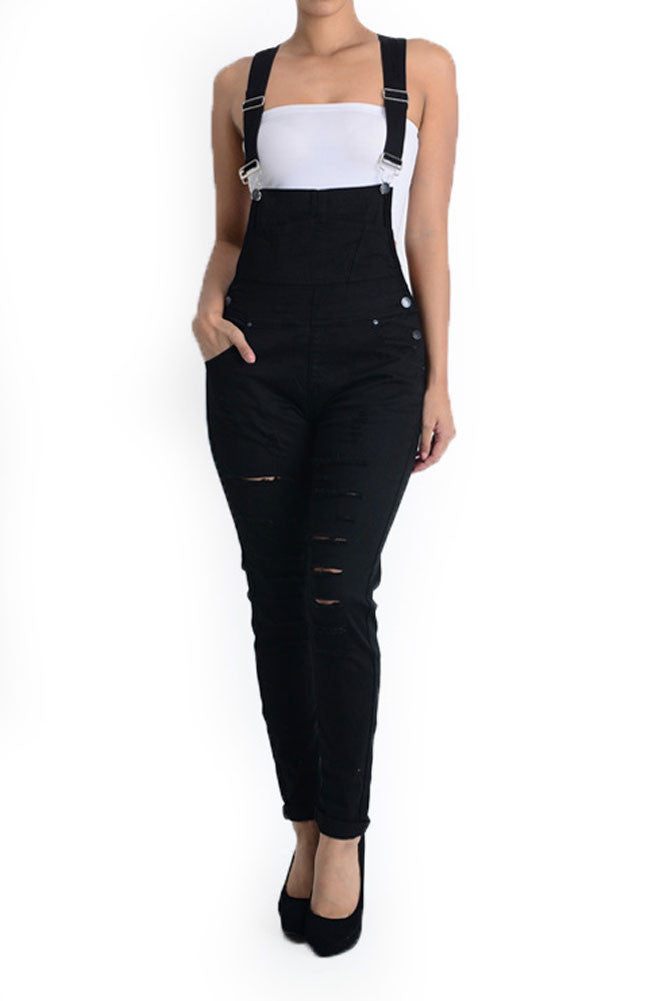 Women's Solid Ripped Skinny Overalls RJHO379 - GStyleUSA.com – G-Style USA