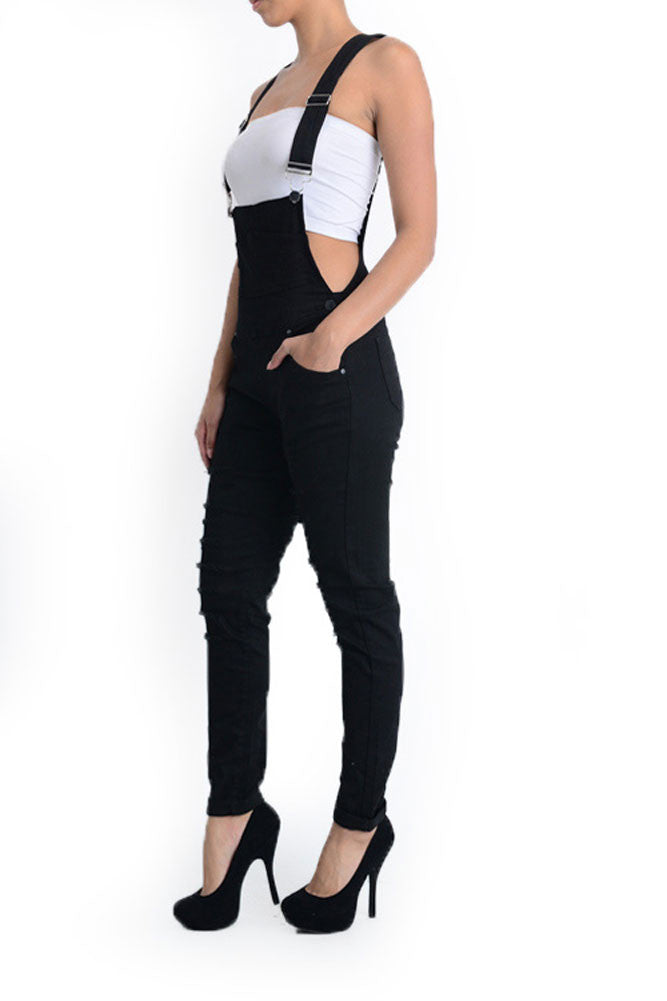Women's Solid Ripped Skinny Overalls RJHO379 - GStyleUSA.com – G-Style USA