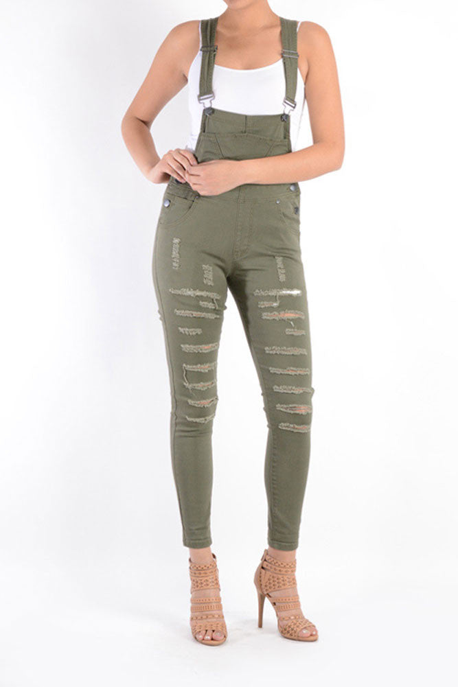 Women's Solid Ripped Skinny Overalls RJHO379 - GStyleUSA.com – G-Style USA