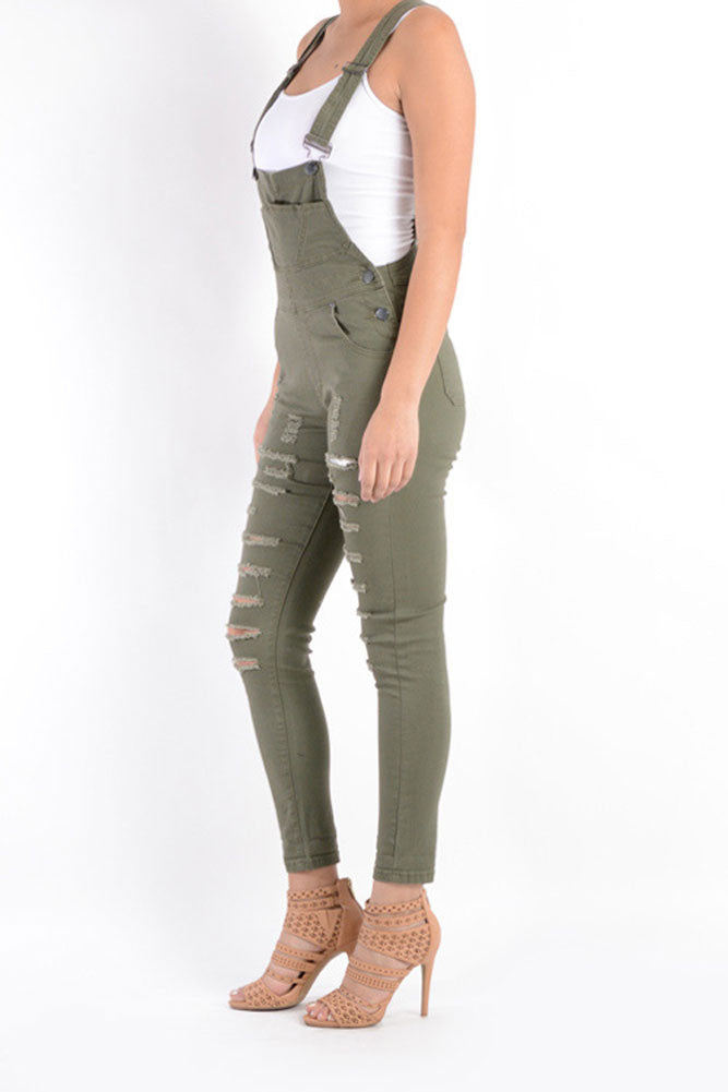 Women's Solid Ripped Skinny Overalls RJHO379 - GStyleUSA.com – G-Style USA