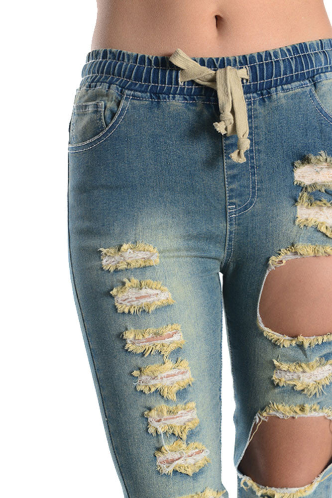 Ripped Drawstring Skinny Jeans RJJ353 - GStyleUSA.com – G-Style USA
