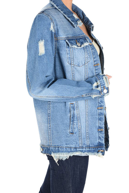 Women's Slashed Back Destroyed Denim Jacket – G-Style USA