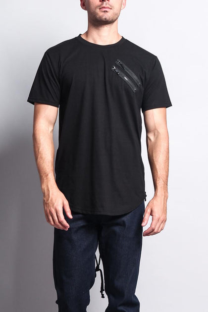 Chest Double Zipper Fishtail Long Length Curved Hem T-Shirt – G-Style USA